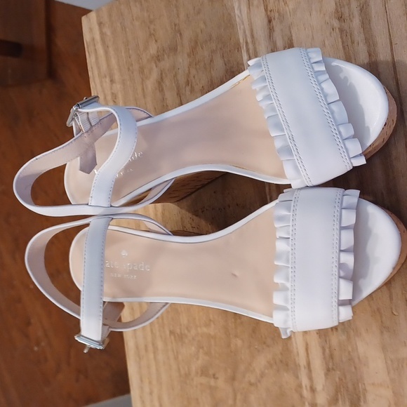 kate spade | Shoes | New Kate Spade Thomas White Leather Ruffle Cork ...